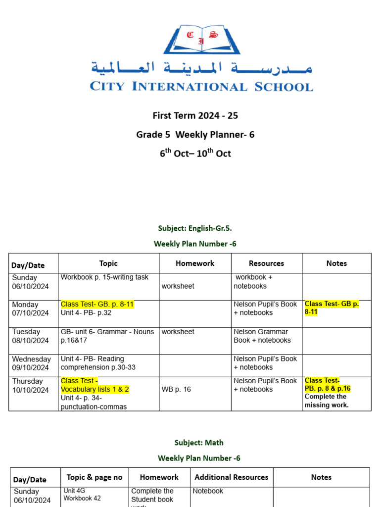 Grade 5 Weekly Study Plan | PDF | Worksheet