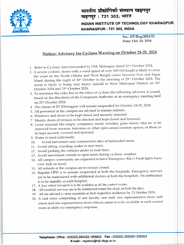 Advisory For Cyclone Warning On October 24-25 2024 | PDF