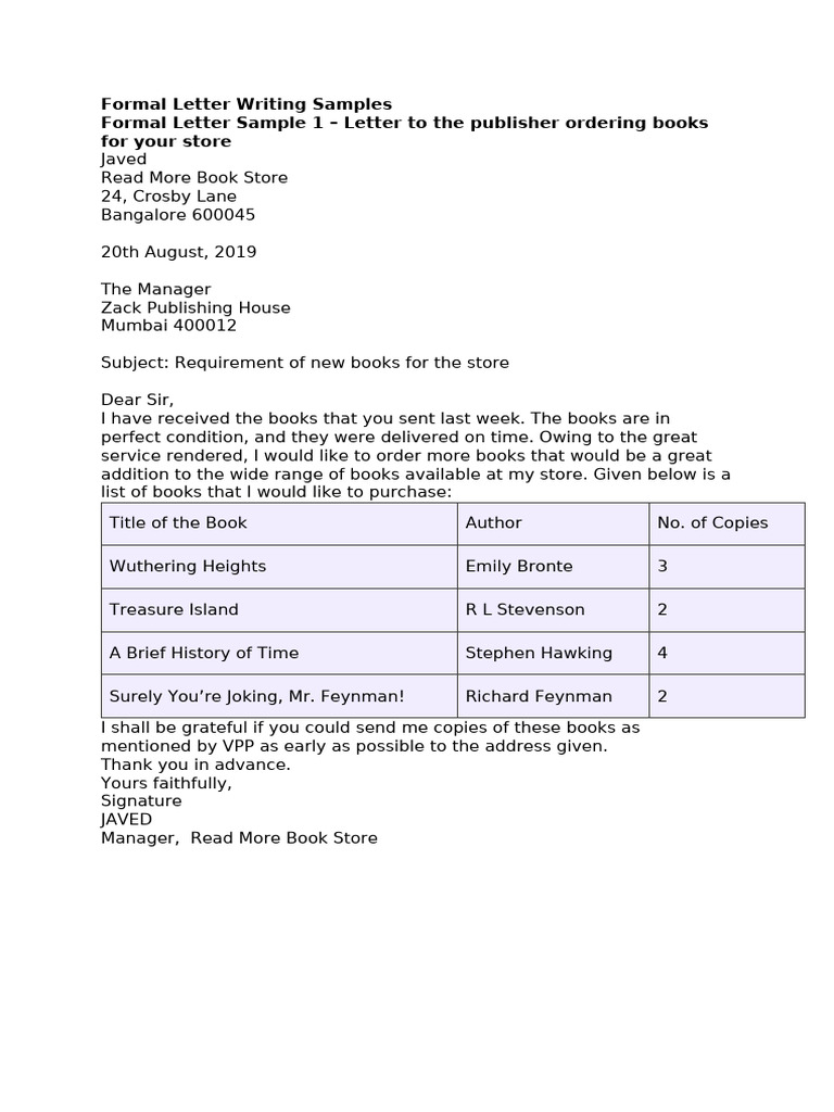 Formal Letter Writing Samples | PDF