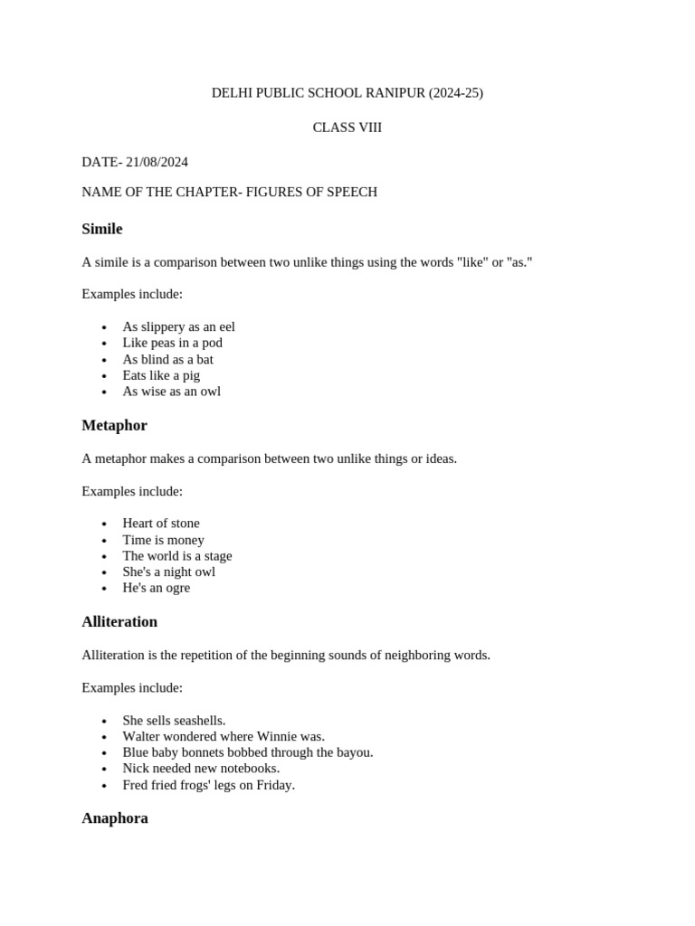 Figures of Speech Notes 1 | PDF
