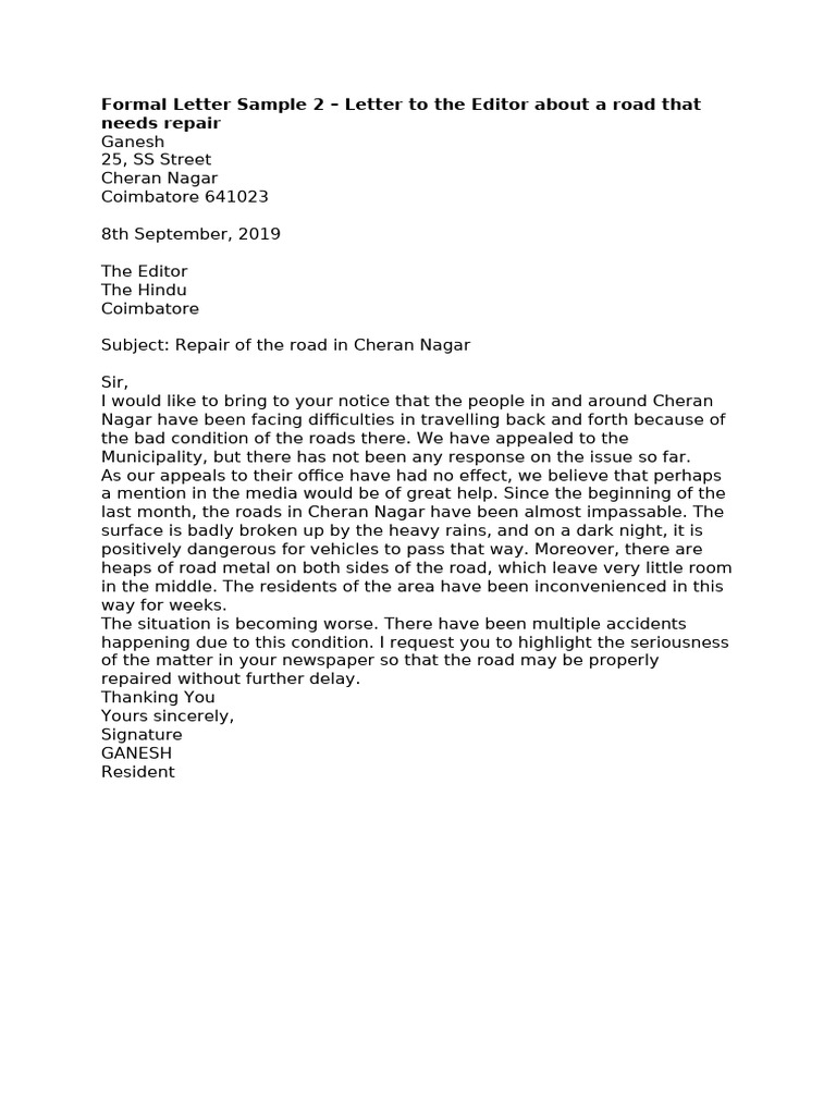 Formal Letter Writing Samples2 | PDF