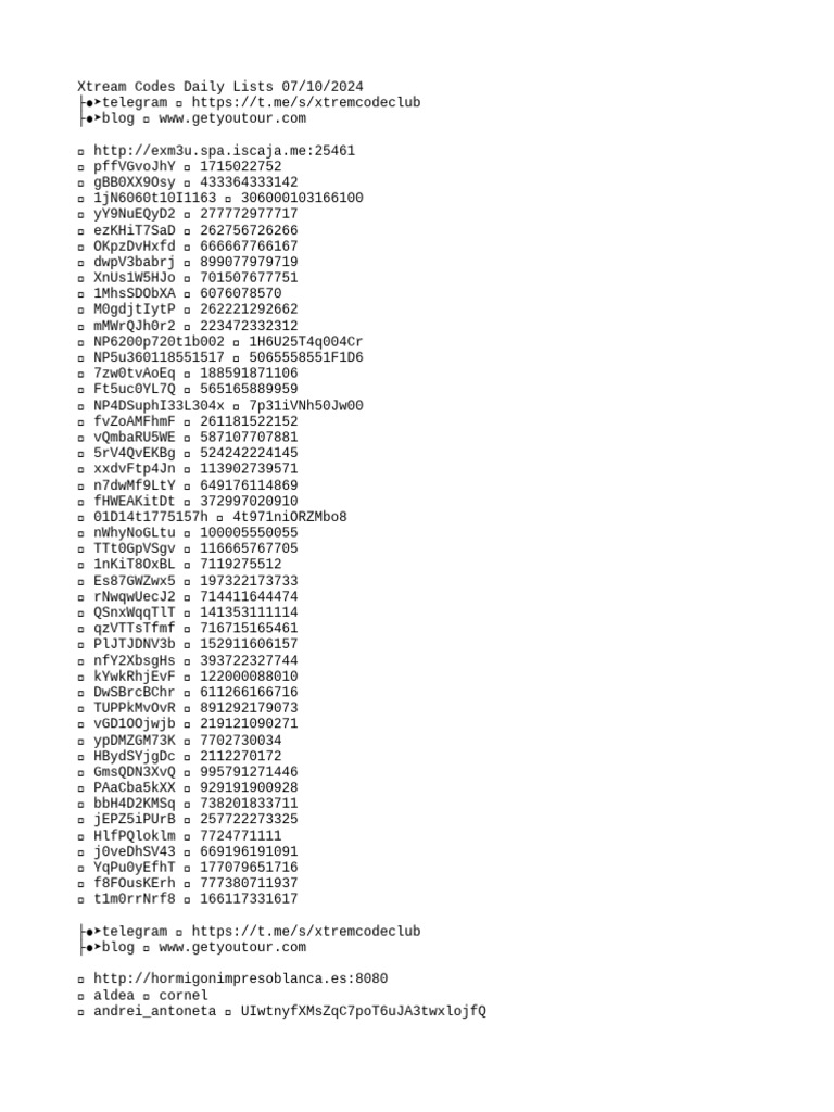 Xtream+Codes+Daily+Lists+07 10 2024 | PDF