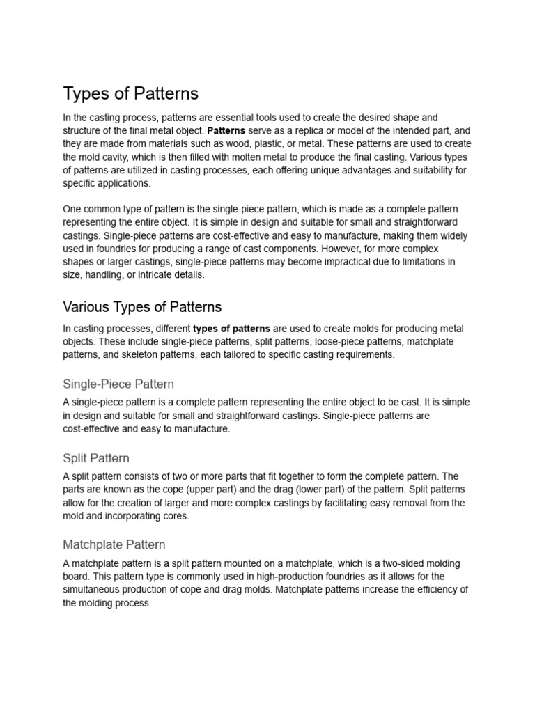 Types of Patterns July13 | PDF | Casting | Foundry