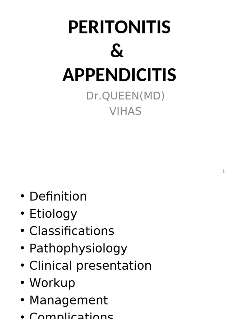 Peritonitis and Appendicitis Overview | PDF | Peritoneum | Abdomen