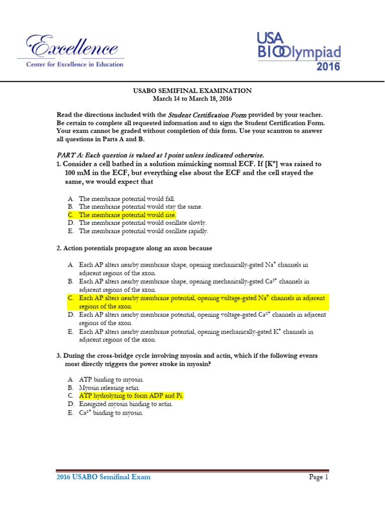 2016 USABO Semifinal Exam Questions | PDF | Kidney | Gene Silencing