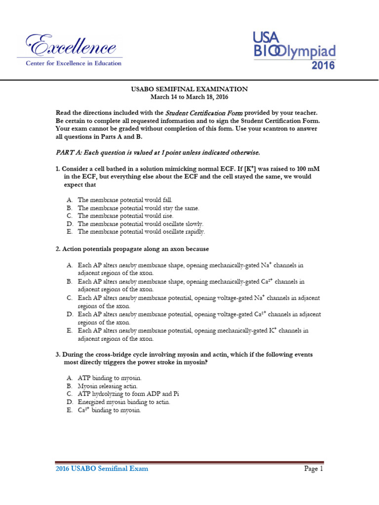 2016 USABO半决赛 | PDF | Kidney | Gene Silencing