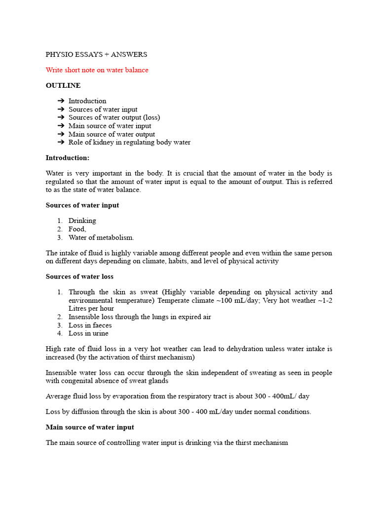 Physio Essays - Answers | PDF | Heart Valve | Angiotensin