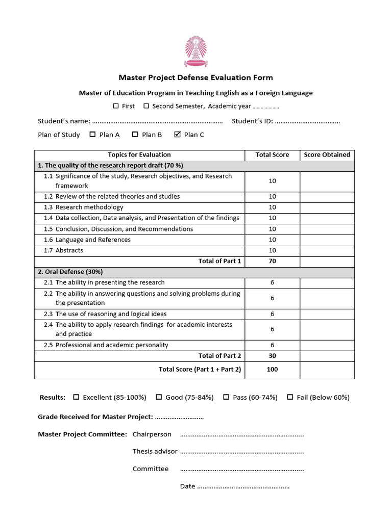 Master Project Defense Evaluation Form 2021 | PDF | Evaluation | Thesis