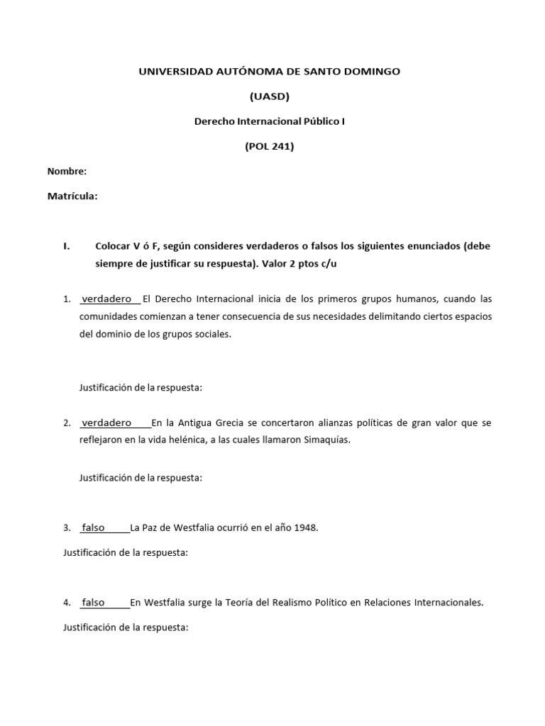 EXAMEN PARCIAL POL 2411 | PDF | Tratado | Ley internacional