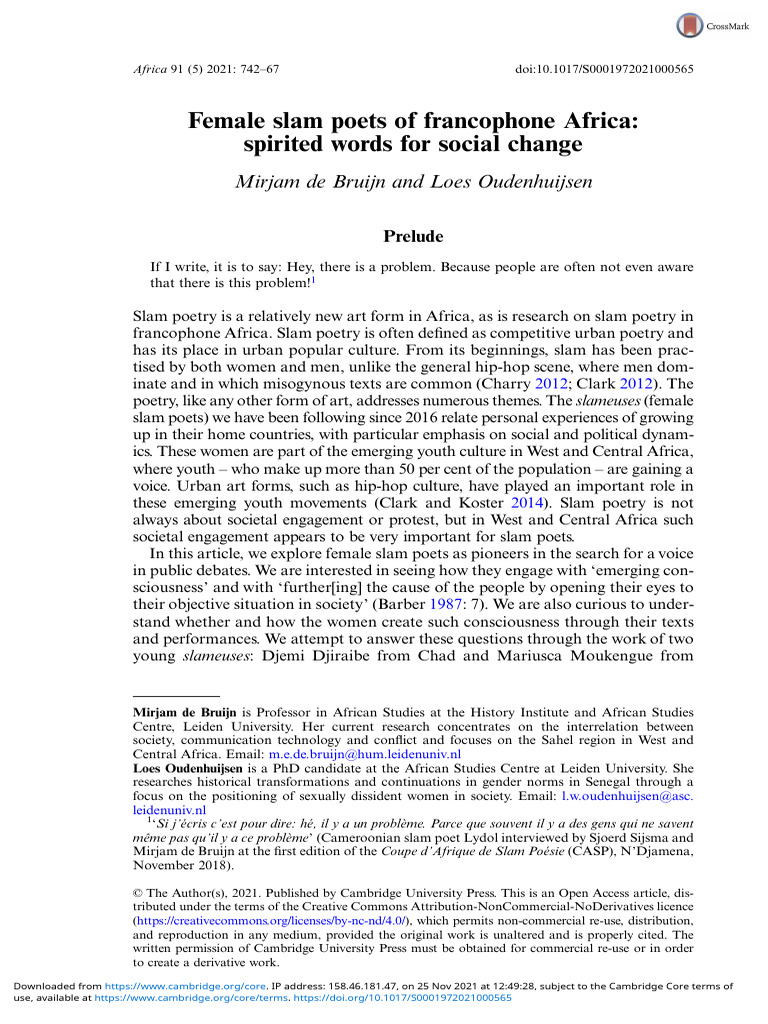 Female Slam Poets of Francophone Africa Spirited W | PDF | Poetry