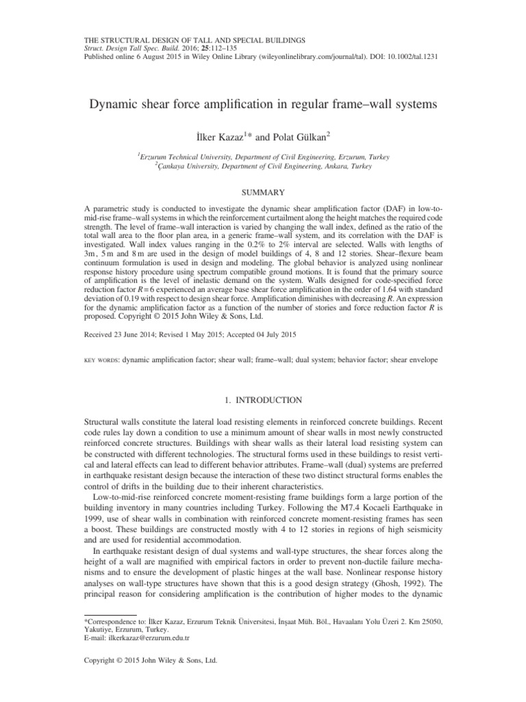 Dynamic Shear Force Amplification in Regular Frame-Wall Systems | PDF | Earthquake Engineering ...