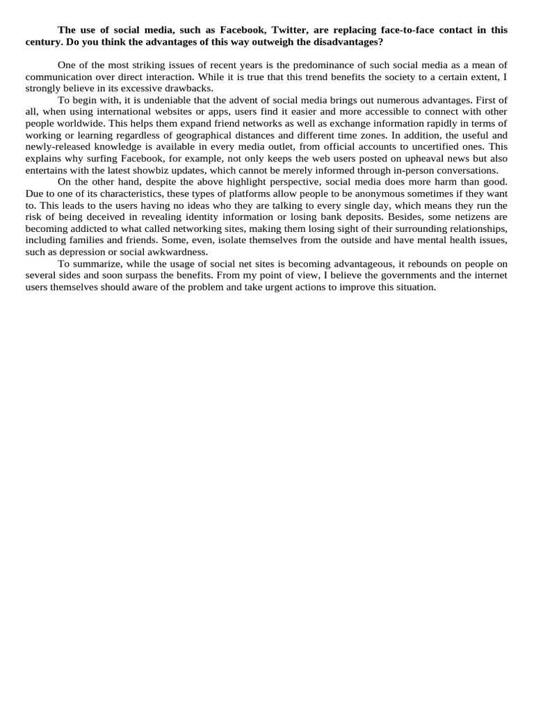 Social Media: Pros and Cons Essay | PDF