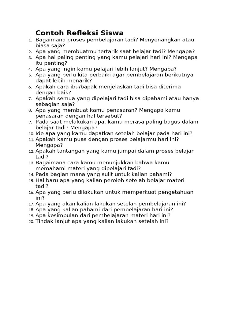 Refleksi Siswa Pdf