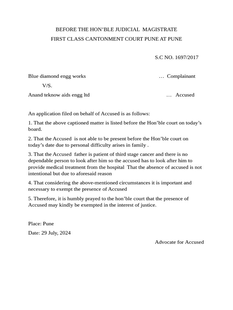 Accused Absence Exemption Request | PDF
