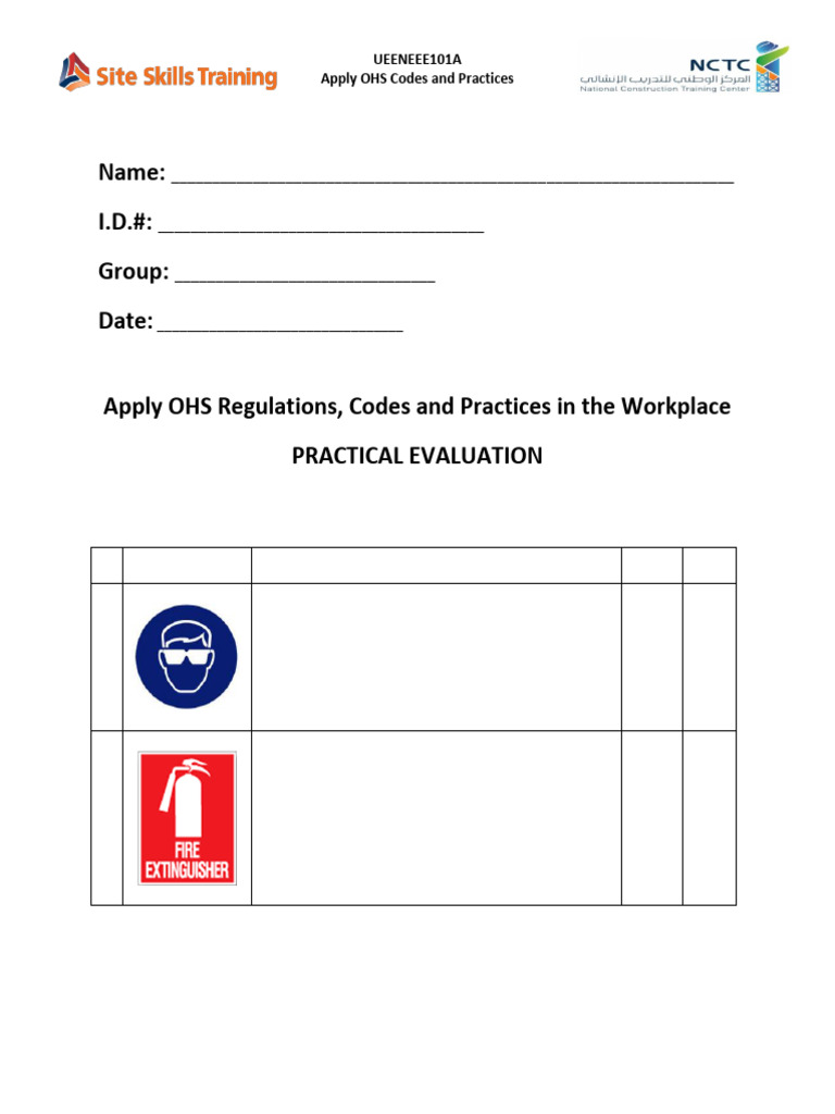 SAELV8 Activity - Apply OHS Regs, Codes and Practices in The Workplace ...