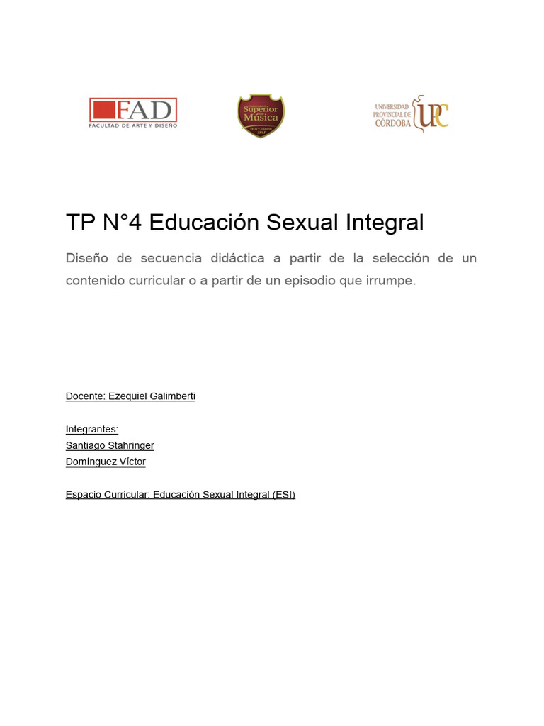 Esi TP N4 | PDF | Educación sexual | Psicología Social