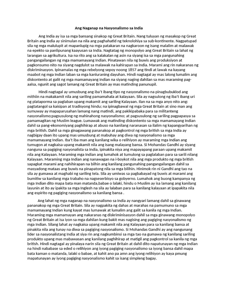 Ang Naganap Na Nasyonalismo Sa India | PDF