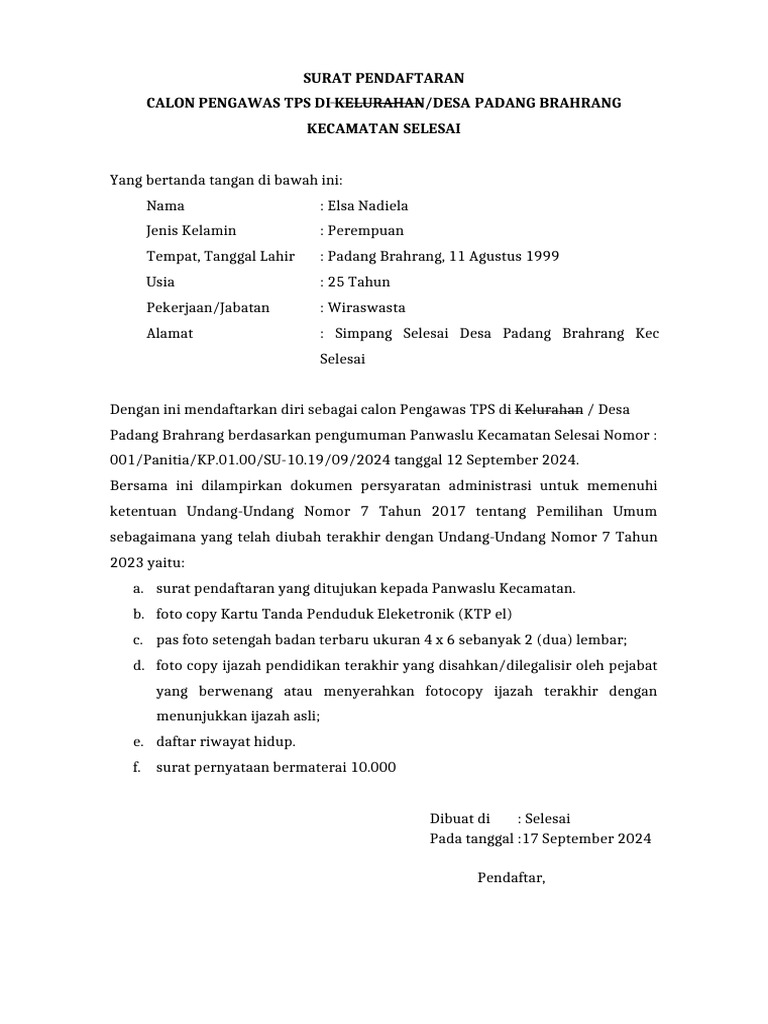 SURAT PENDAFTARAN | PDF SURAT PENDAFTARAN | PDF