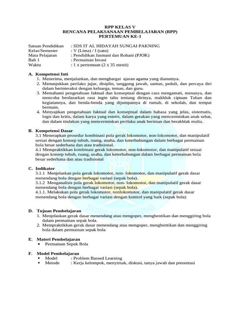 RPP Kelas V (Pjok) | PDF
