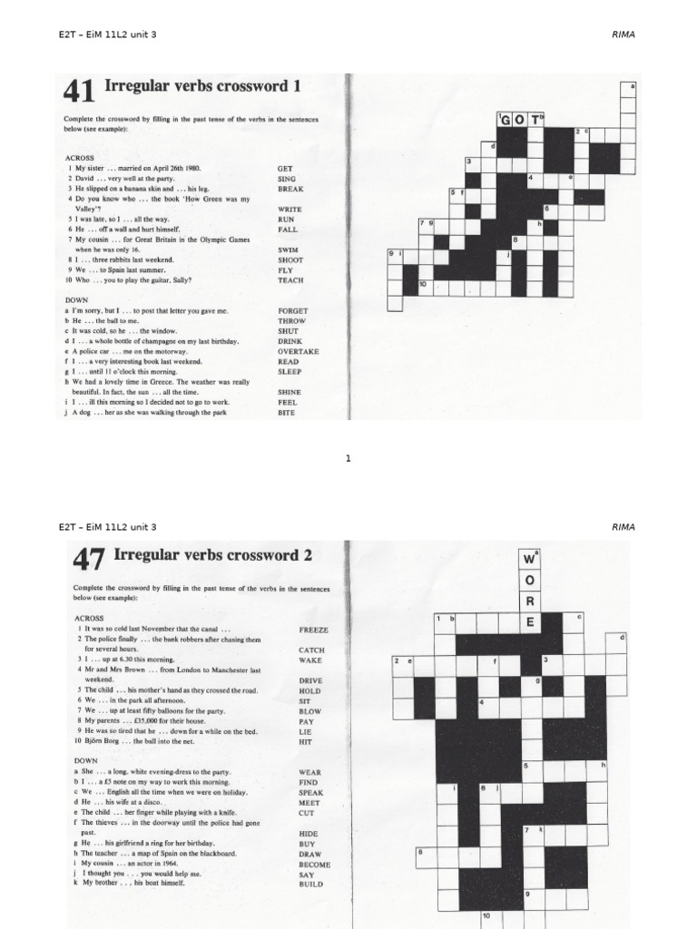 11L2 Irregular Verbs Crosswords | PDF
