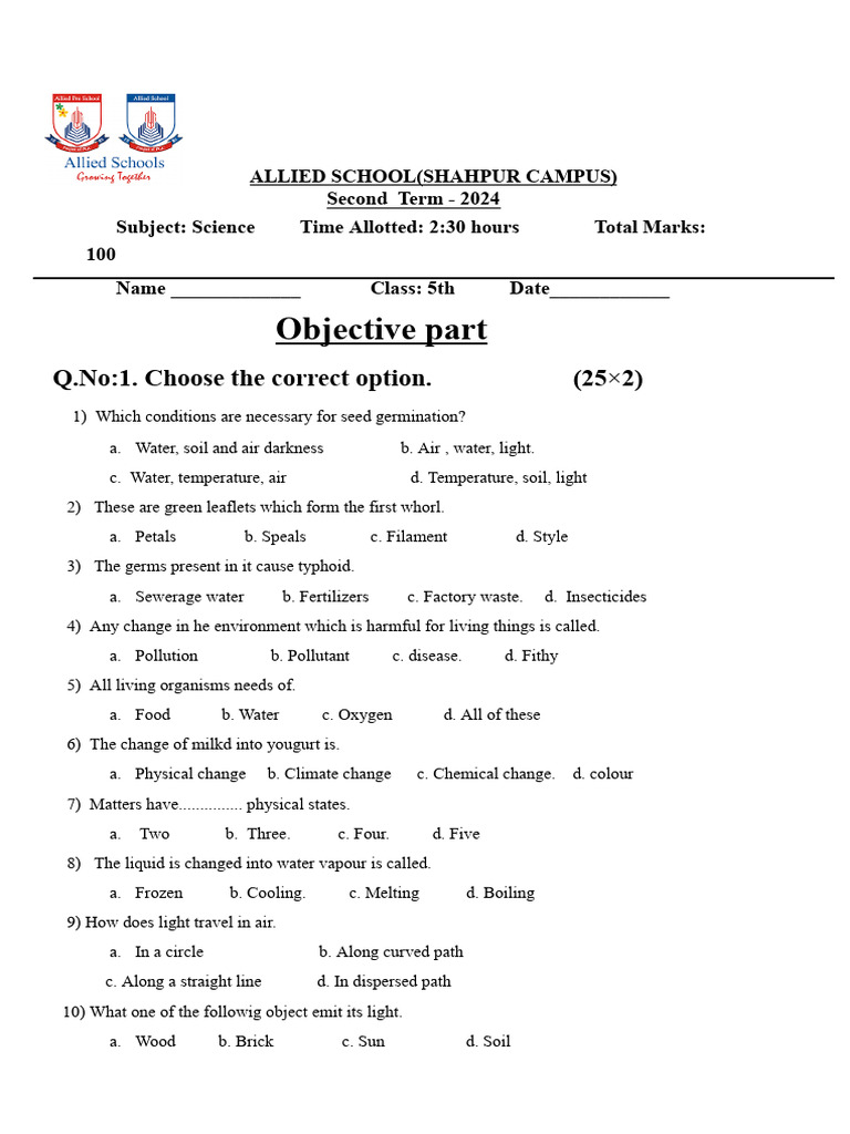 5th Science | PDF | Water | Seed