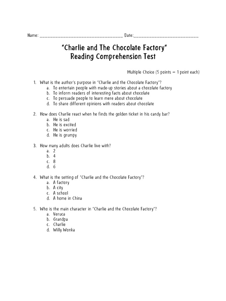 Charlie and the Chocolate Factory Quiz | PDF | Thought | Cognitive Science