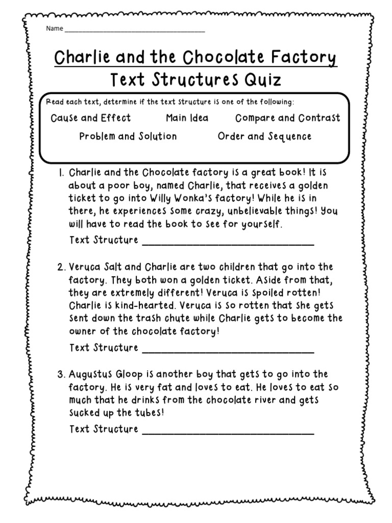 Charlie and the Chocolate Factory Quiz | PDF | Chocolate