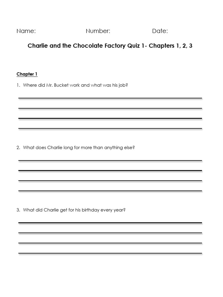 Charlie and The Chocolate Factory Quiz 1-Chapters 1, 2, 3 | PDF