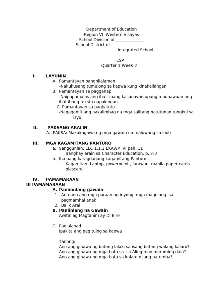 ESP Lesson Plan Q1 | PDF