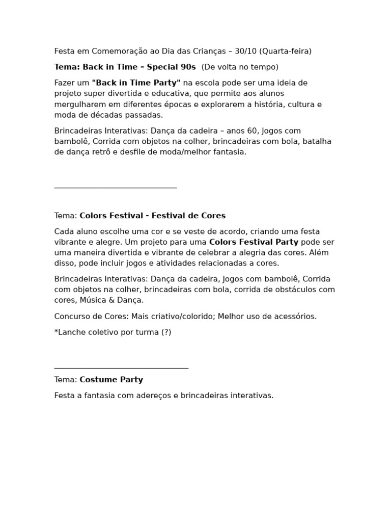 Festa em Comemoração Ao Dia Das Crianças | PDF | Casa e Jardim | Estilo ...