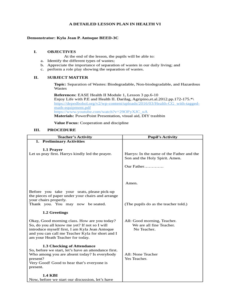 1final Detailed Lesson Plan in Health 6 | PDF | Biodegradation | Waste