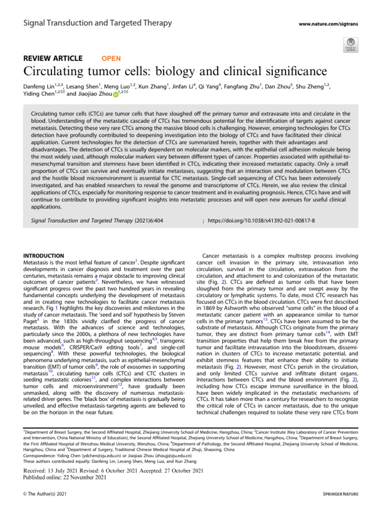 Circulating Tumor Cells Biology and Clinical Significance | PDF | Metastasis | Natural Killer Cell