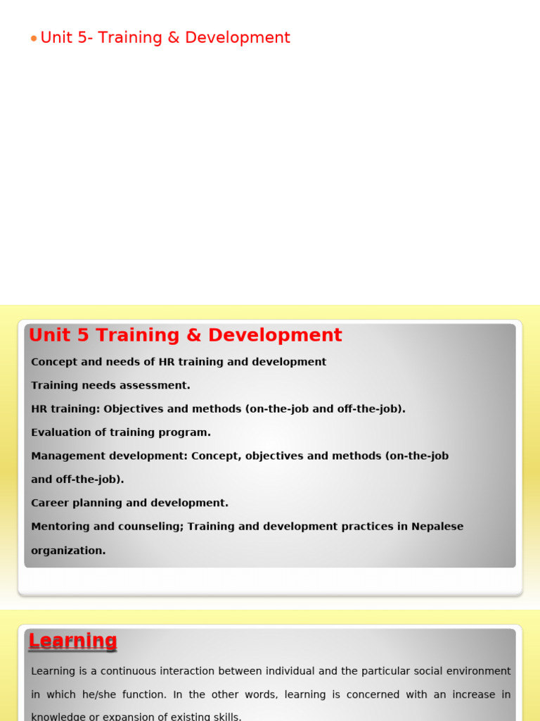 Unit 5 Training and Development | PDF | Learning | Performance Appraisal