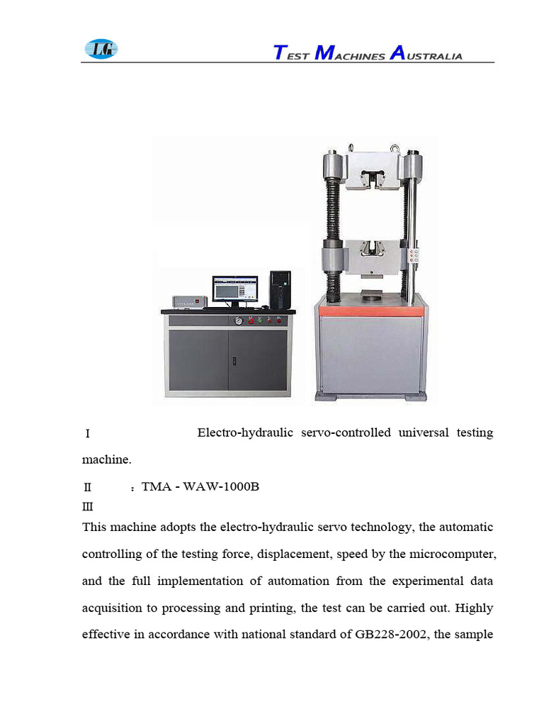 TMA WAW 1000B Servo Hydraulic Universal Testing Machne 1000kN | PDF ...
