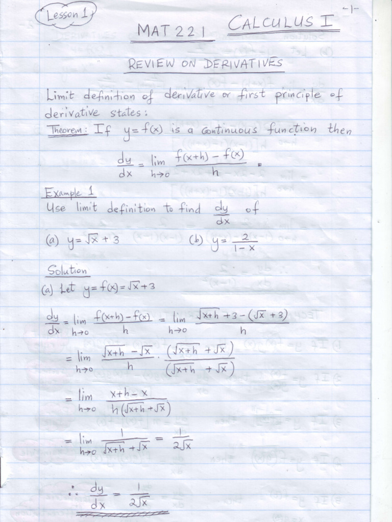 Lesson 1 Review of Derivatives | PDF