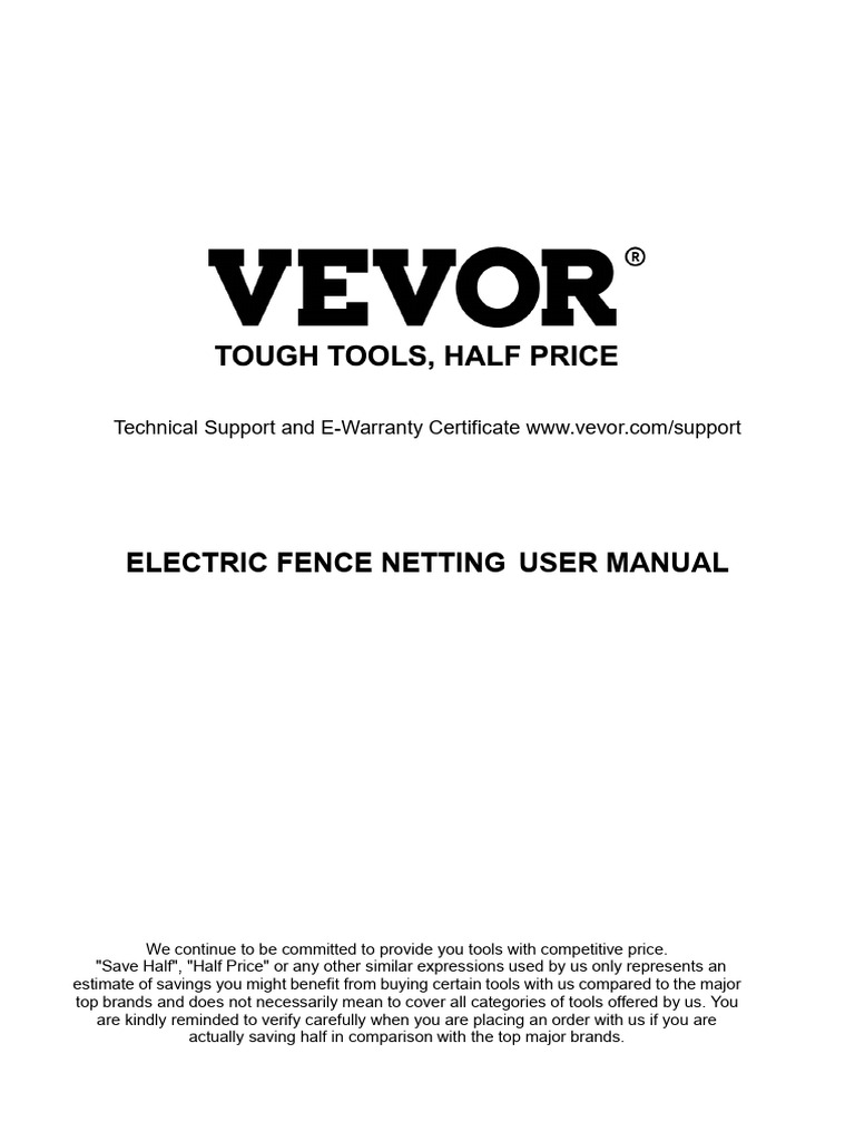 Vevor Electric Netting Fence Manual | PDF | Electrical Connector | Wire