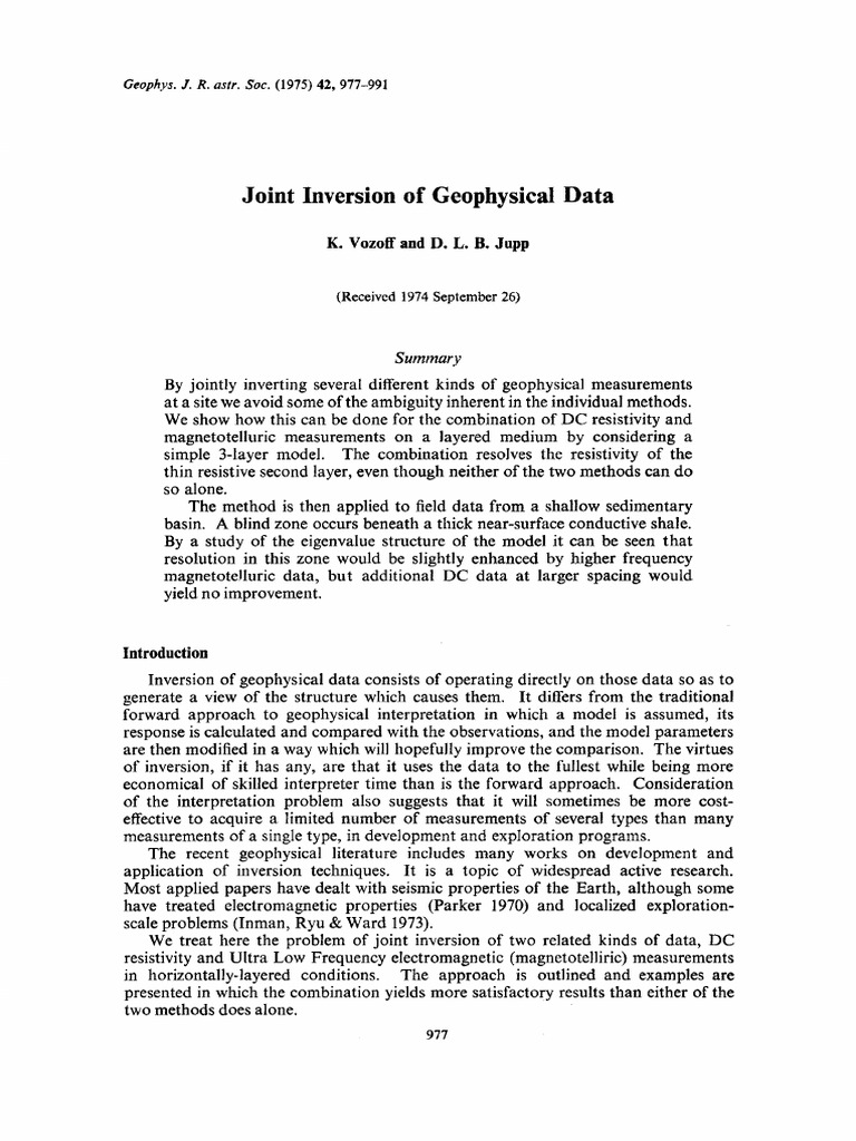 Vozoff and Jupp 1975 Joint Inversion of Geophysical Data | PDF ...