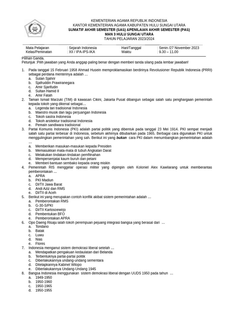 Sejarah Indo Xii-sas 2023 | PDF