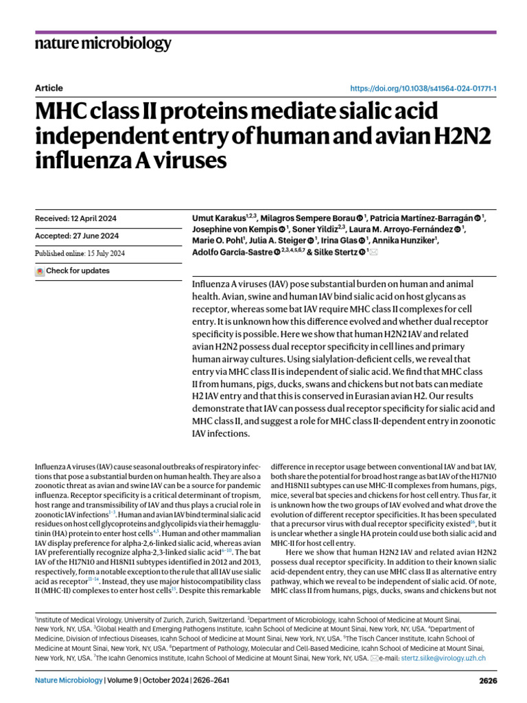 MHC Class II Proteins Mediate Sialic Acid Independent Entry of Human ...