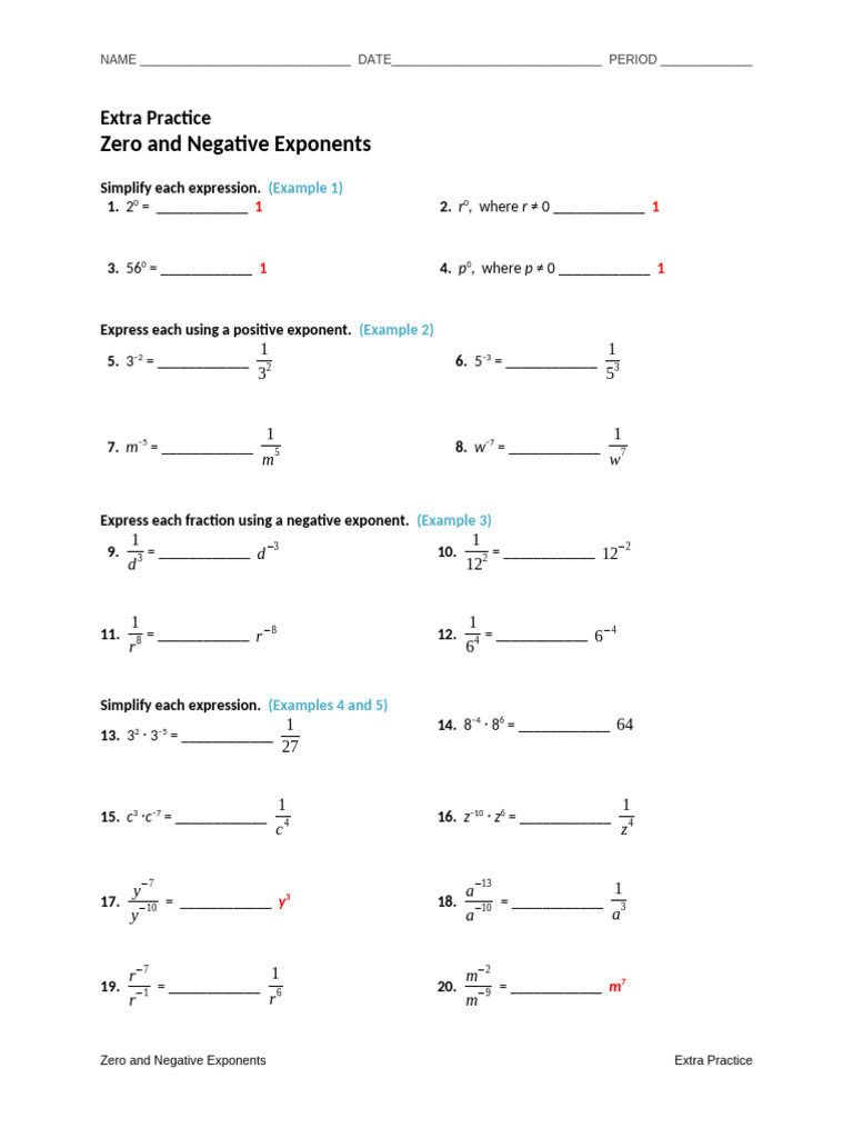 Zero and Negative Exponents | PDF