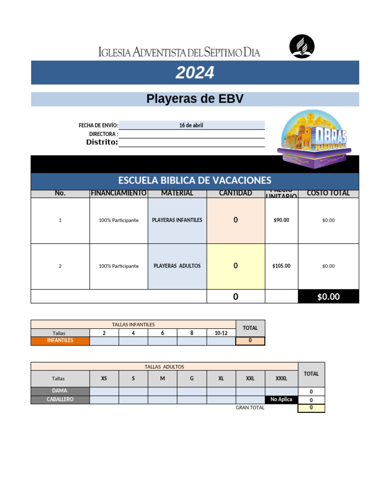 Formato PEDIDO - EBV 2024 - Playeras | PDF