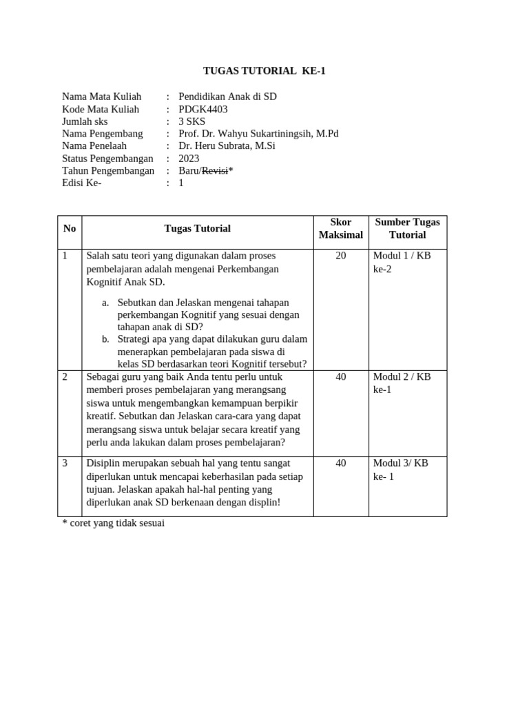 Tugas Tutorial 1 Pendidikan Anak Di SD | PDF | Karier & Perkembangan | Pengembangan Diri