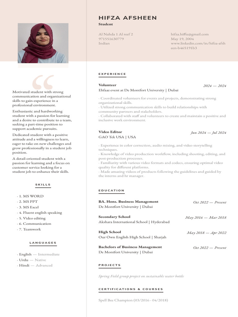 hifza updated cv | PDF | Human Communication