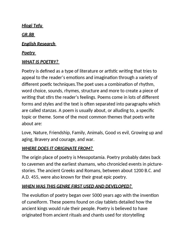 Poetry research | PDF | Poetry