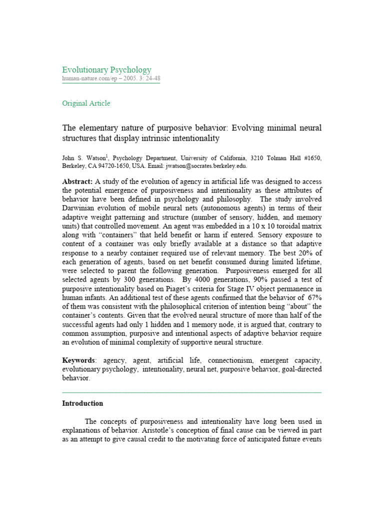 Watson 2005 The Elementary Nature of Purposive Behavior Evolving ...