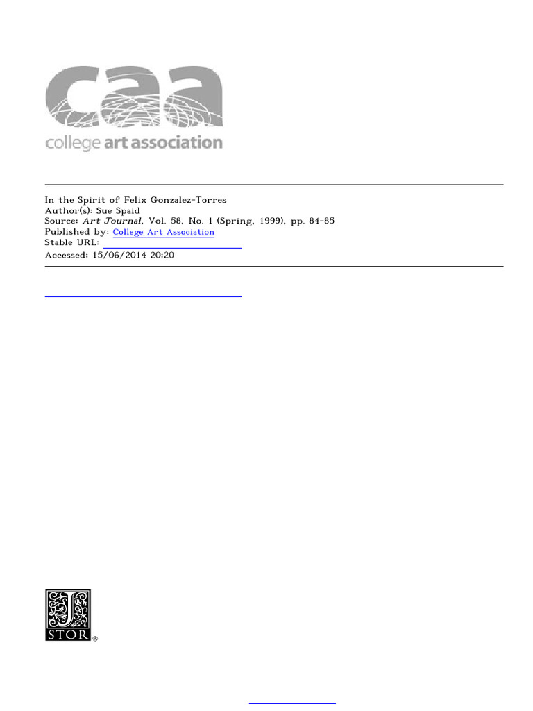 (Art Journal Vol. 58 Iss. 1) Sue Spaid - in The Spirit of Felix ...