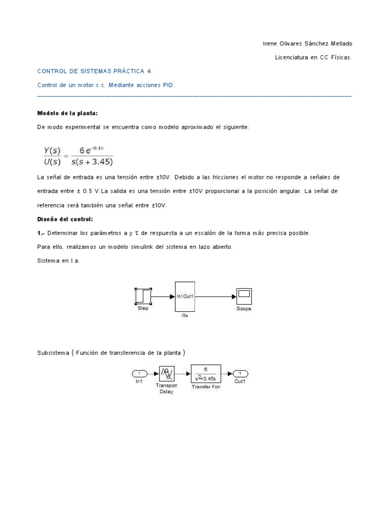 Práctica Control PID | PDF | Teoría de sistemas | Enseñanza de matemática