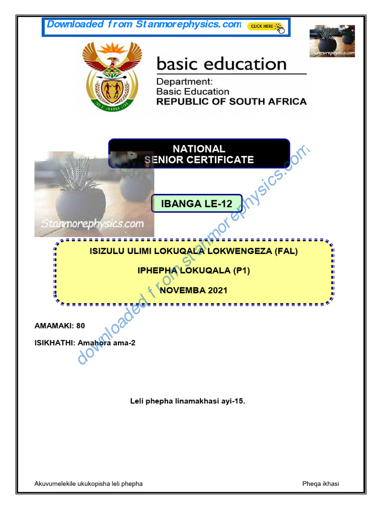 IsiZulu FAL Grade 12 NSC November 2021 P1 and Memo | PDF IsiZulu FAL Grade 12 NSC November 2021 P1 and Memo | PDF