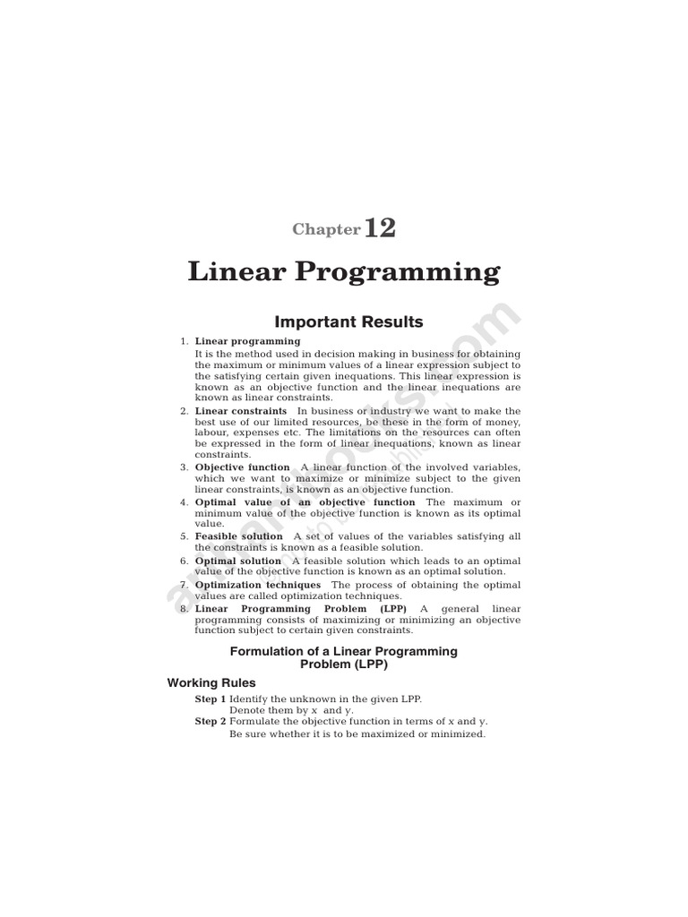 Chap12linearprogrammingxiimaths (E) Ncertsol | PDF | Mathematical Optimization | Linear Programming