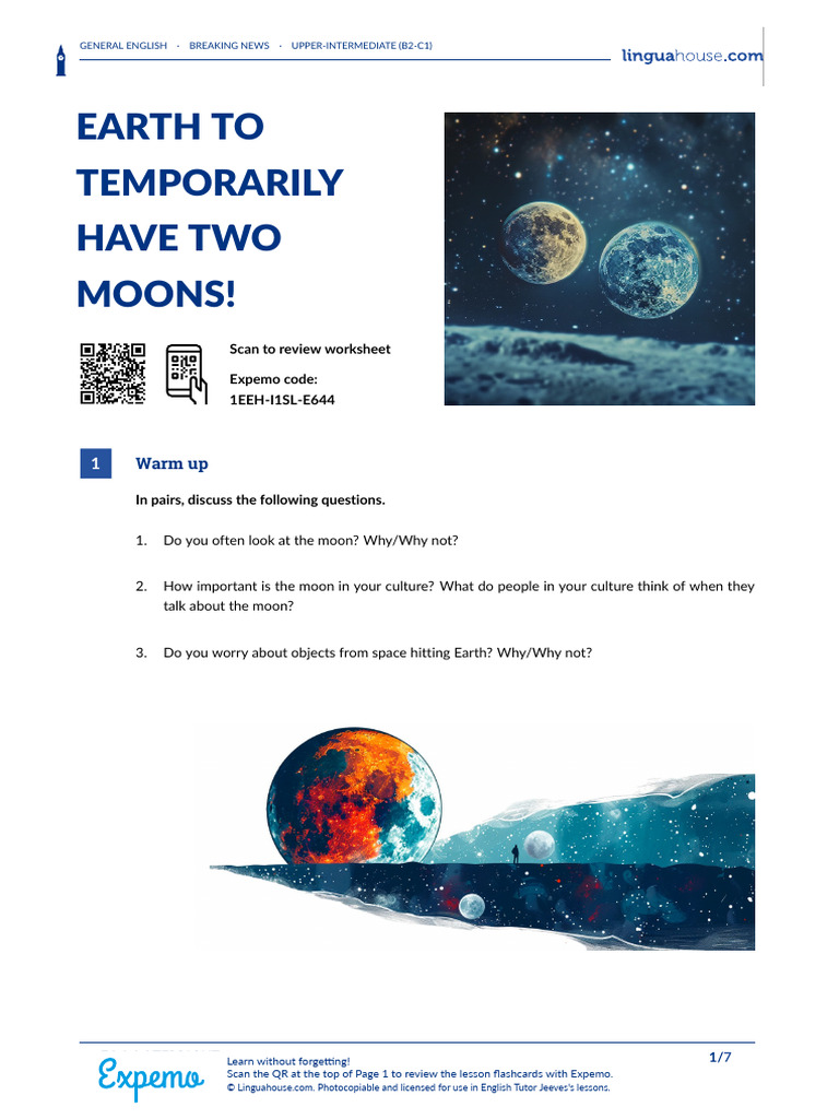 Earth To Temporarily Have Two Moons British English Teacher B2 C1 | PDF ...